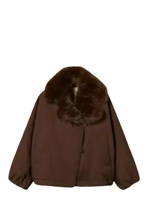 TWINSET Casual Jacket With Faux Fur Collar - Brown