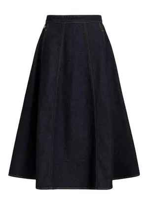 ALBERTA FERRETTI Flared Denim Midi Skirt With AF Logo