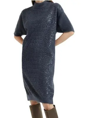 Brunello Cucinelli Croc-motif Sequin Embellished Knit Dress - Black