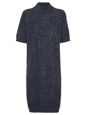 Brunello Cucinelli Croc-motif Sequin Embellished Knit Dress - No