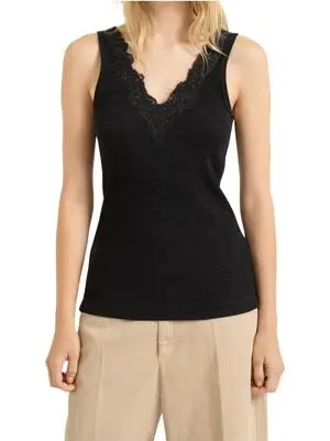 Brunello Cucinelli Ribbed Lace V-neck Tank Top - Anthracite