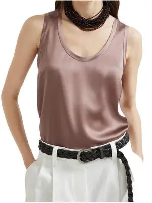 Brunello Cucinelli Stretch Silk Satin Top - Nude