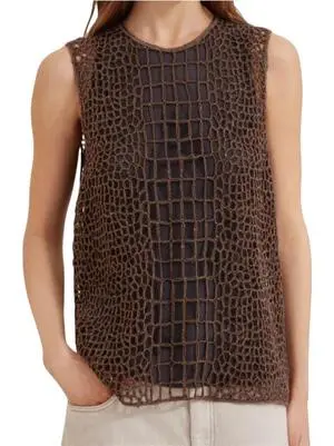 Brunello Cucinelli Crocodile-effect Sleeveless Top - Brown