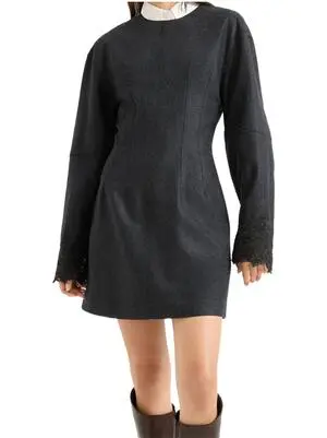 Brunello Cucinelli Wool Mini Dress With Lace Cuffs - Black