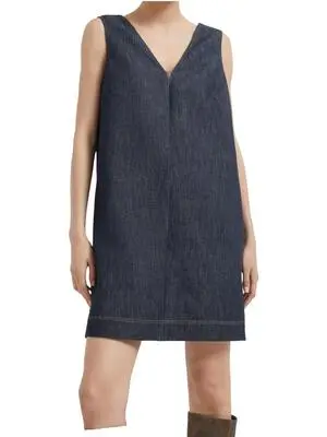 Brunello Cucinelli Denim V-neck Sleeveless Mini Dress - Black