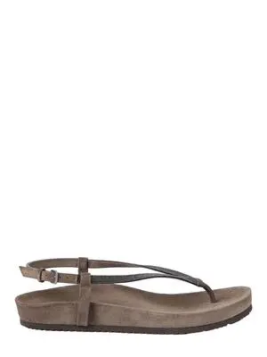 Brunello Cucinelli Leather Thong Sandals With Embellished Straps - Brown