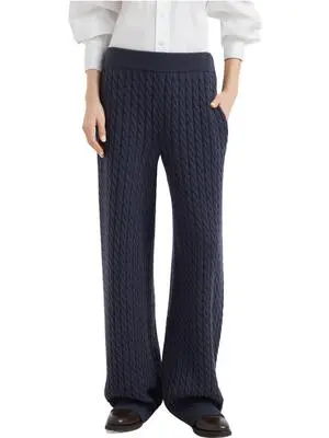 Brunello Cucinelli Cable-knit Wide-leg Trousers - Black