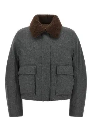 Brunello Cucinelli Shearling Collar Cropped Jacket - Grey