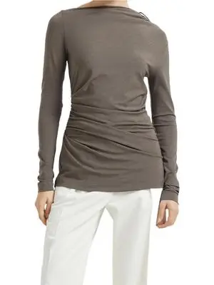 Brunello Cucinelli Asymmetrical Ruched Top - Gray