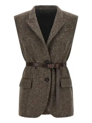 Brunello Cucinelli Chevron Belted Vest - Brown