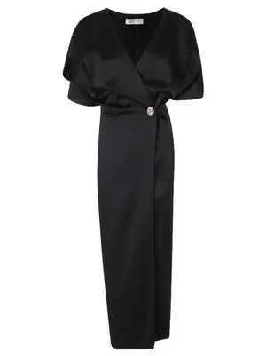 Raquel Diniz V-neck Maxi Dress With Pleated Design - Black