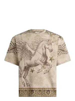 Etro Cotton Jersey T-shirt With Placed Pegaso Print - Light Brown