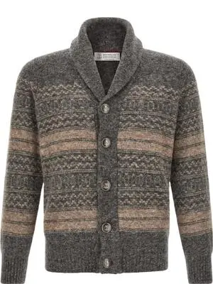Brunello Cucinelli Nordic Jacquard Shawl Cardigan - Black