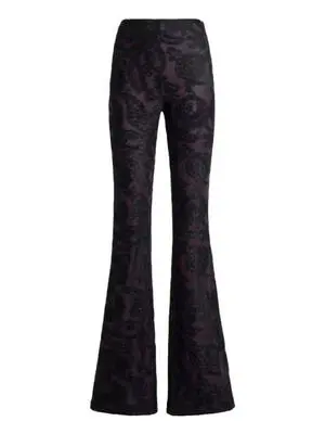 Etro Flared Trousers In Chenille Jacquard With Paisley Foliage Motif - Black