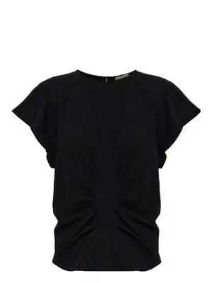 Isabel Marant Étoile Crew Neck Short Sleeve Top With Pleated Details - Black