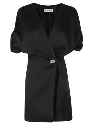 Raquel Diniz V-neck Short-sleeved Dress With Pleated Details - Black