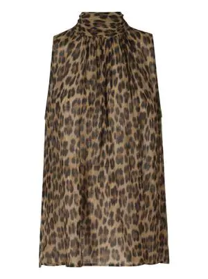 SEMICOUTURE Sleeveless Leopard Print Stand-collar Top - Macula