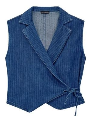Emporio Armani Pinstriped Wrap Denim Vest - Blue