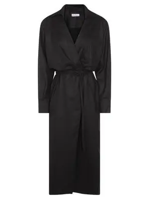 Brunello Cucinelli Long-sleeved Wrap Midi Dress - Black