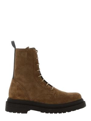 Brunello Cucinelli Round Toe Lace-up Ankle Boots - Brown