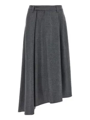 Brunello Cucinelli Asymmetrical Hem Midi Skirt - Black