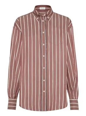 Brunello Cucinelli Striped Poplin Shirt - Amaranth