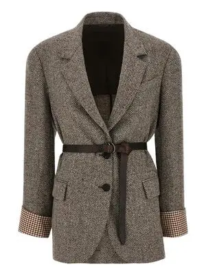 Brunello Cucinelli Peak Lapel Belted Blazer - Black