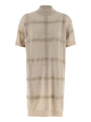 BRUNELLO CUCINELLI Brunello Cucinelli High Neck Knitted Mini Dress With Geometric Sequins