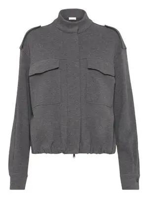 Brunello Cucinelli Flap-pocket Drawstring Bomber Jacket - Grey