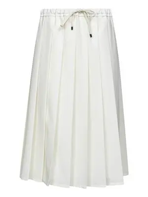 Brunello Cucinelli Pleated Drawstring Midi Skirt - White