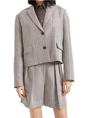 Brunello Cucinelli Single-breasted Pinstriped Blazer - Grey