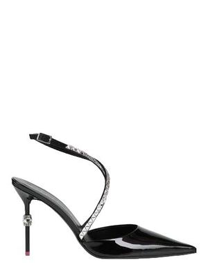 Pinko Patent Leather Stiletto Heel Pumps With Crystal Embellishments - Black