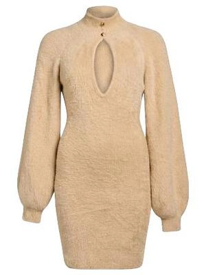 Elisabetta Franchi Bodycon Mini Dress With Mock Neck - Beige