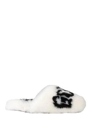 Gcds Textile Slippers With Plush Fabric And Logo - White