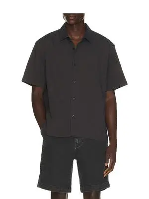 PERCIVAL Rowan Seersucker Boxy Shirt In Blue - Navy
