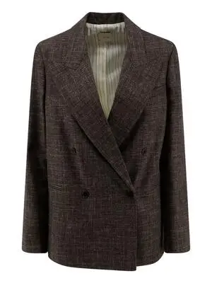 ALYSI Double-breasted Wool And Linen Blend Blazer - Brown