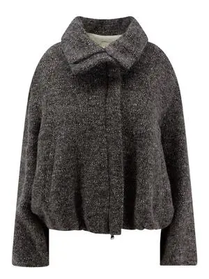 ALYSI Virgin Wool, Cotton, And Alpaca Mélange Jacket - Brown