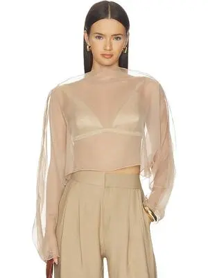 NONCHALANT LABEL Ezra Cropped Sheer Mesh Top - Sand