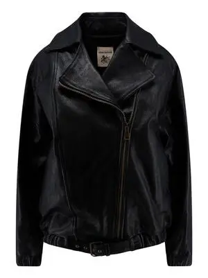 SEMICOUTURE Oversize Textured Leather Jacket With Belt