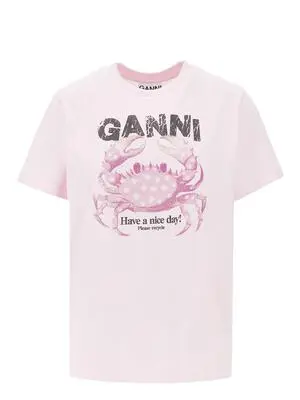 GANNI Crab" Print Organic Cotton Jersey T-shirt - Pink