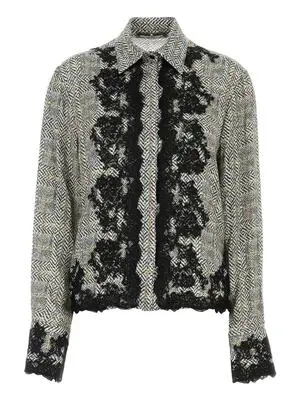 Ermanno Scervino Printed Viscose Shirt With Lace Inserts - White