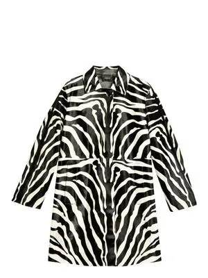 Akris Zebra Print Genuine Calf Hair Coat - Ecru-black