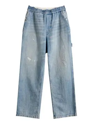 MAISON MARGIELA Wide Leg Jeans With Frayed Waistband - Blue