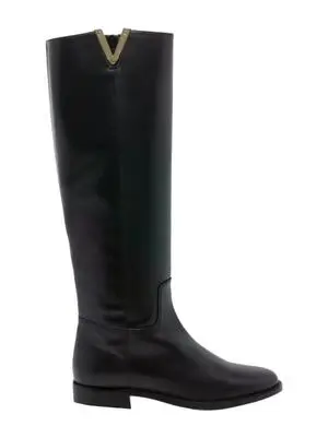 VIA ROMA 15 V-logo Leather Knee-high Boots - Black