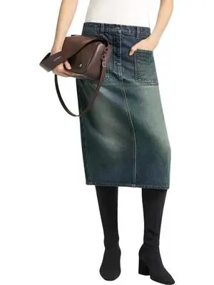 COURREGES Patch-pocket Denim Midi Skirt - Blue