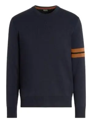Zegna Wool Crew Neck Sweatshirt With Stripe Detail - Brown