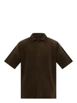 Issey Miyake Pleated Short-sleeve Polo Shirt - Brown