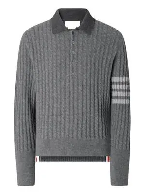 THOM BROWNE Thom Browne Baby Cable Stitch 4-Bar Long Sleeve Polo Shirt