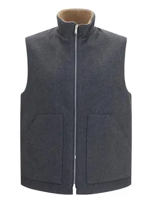 LARDINI Zip-up High Collar Vest - Black