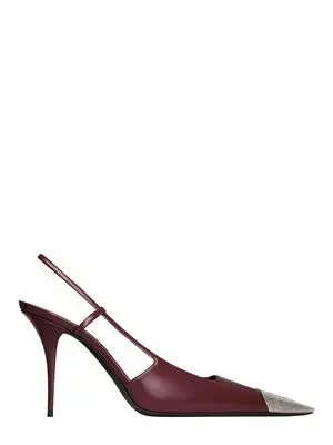 Saint Laurent Jeanne Slingback Pumps With Metal Cap Toe - Red